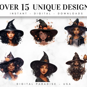 Set of 15, Halloween Black Witch Clipart, Witch Clipart, Witch PNG ...
