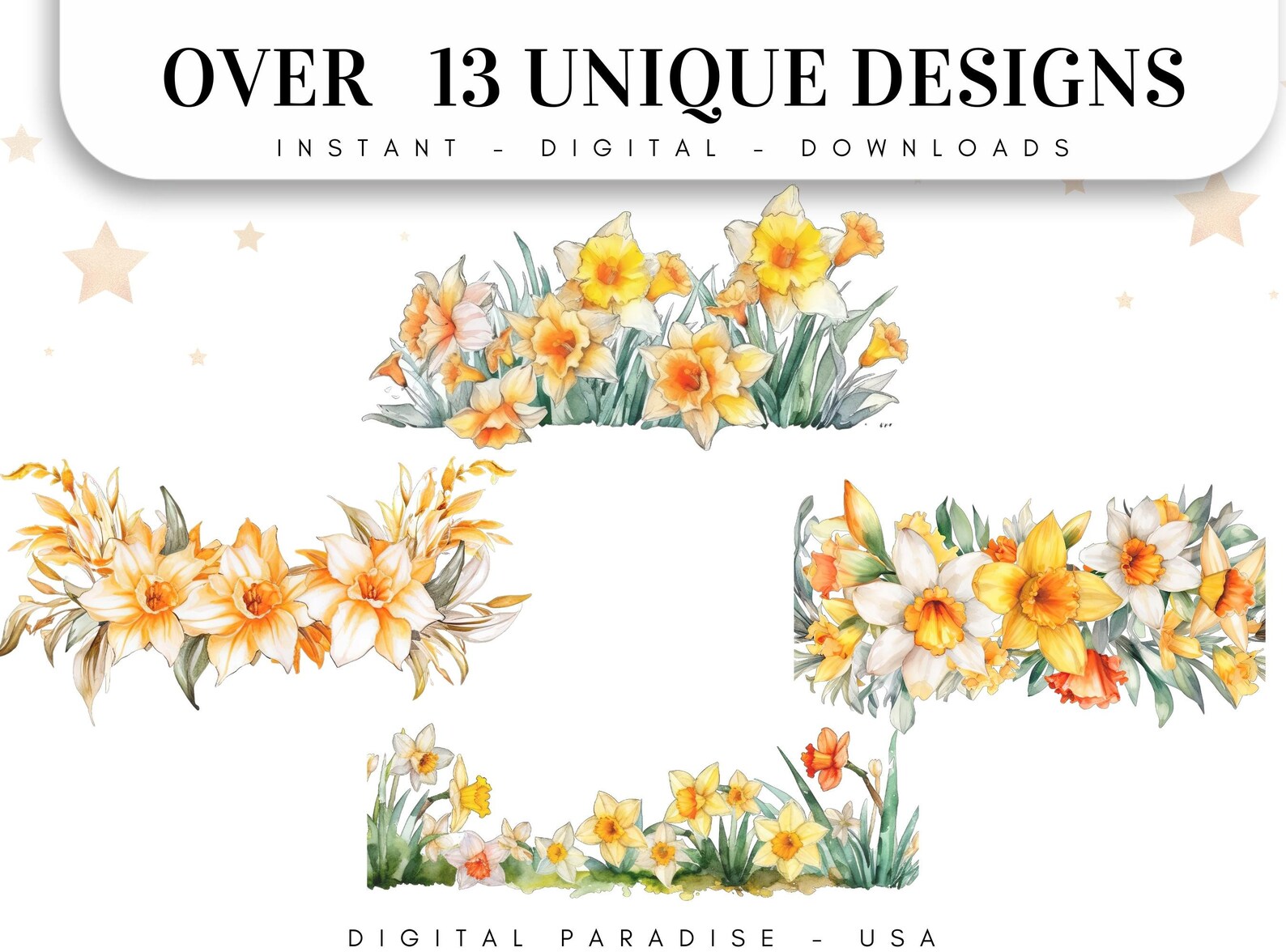 Set of 13, Watercolor Daffodil Flowers, Daffodil PNG, Floral Clipart ...