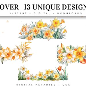 Set of 13, Watercolor Daffodil Flowers, Daffodil PNG, Floral Clipart ...