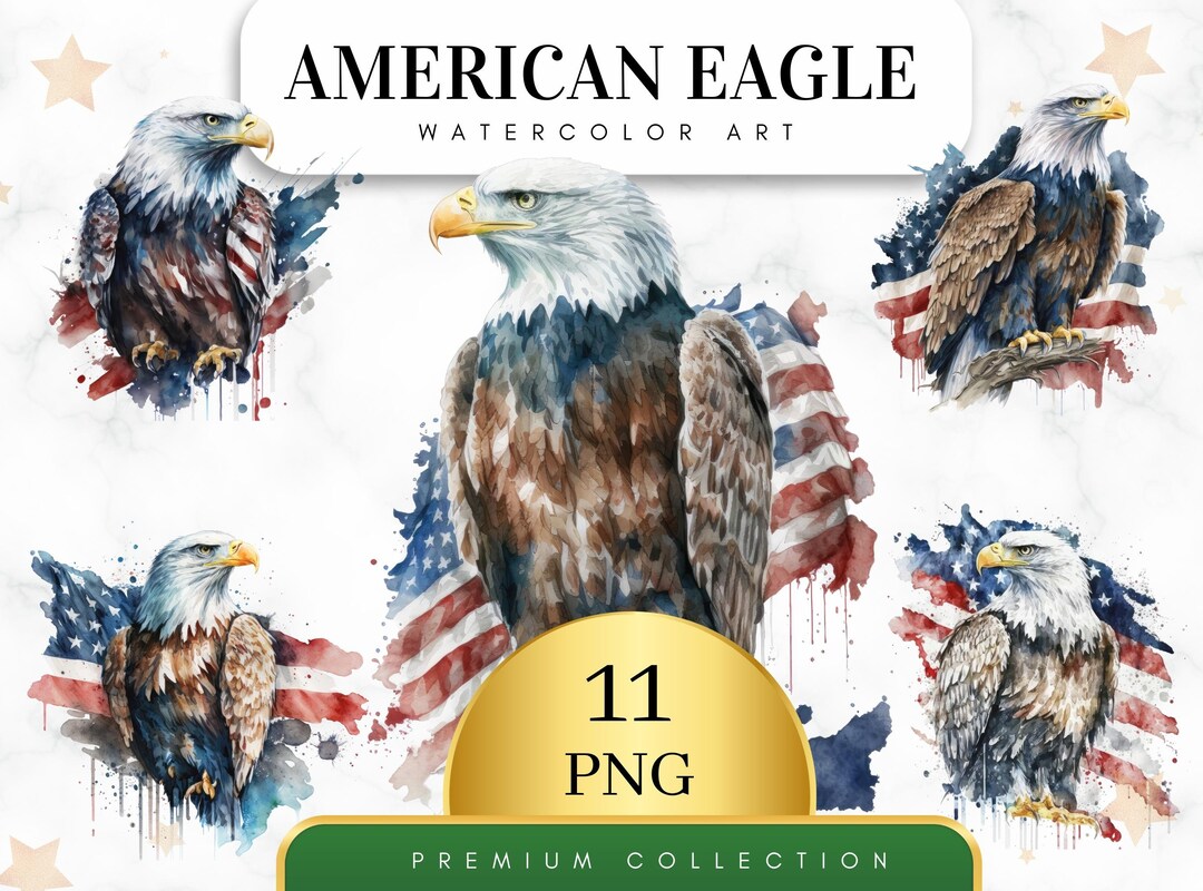 Set of 11, Watercolor Patriotic Eagle PNG, American Flag Digital ...