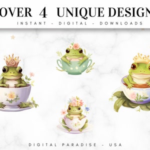 Set of 4, Frog Teatime Clipart, Frog Clipart, Tea Party Clipart ...