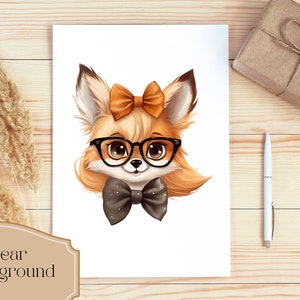 Set of 11, Fox With Glasses Clipart 2, Fox PNG, Cute Fox, Watercolor ...