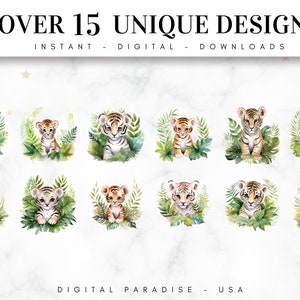 Set of 15, Baby Tiger Jungle Clipart, Tiger Cub Clipart, Jungle Animals ...