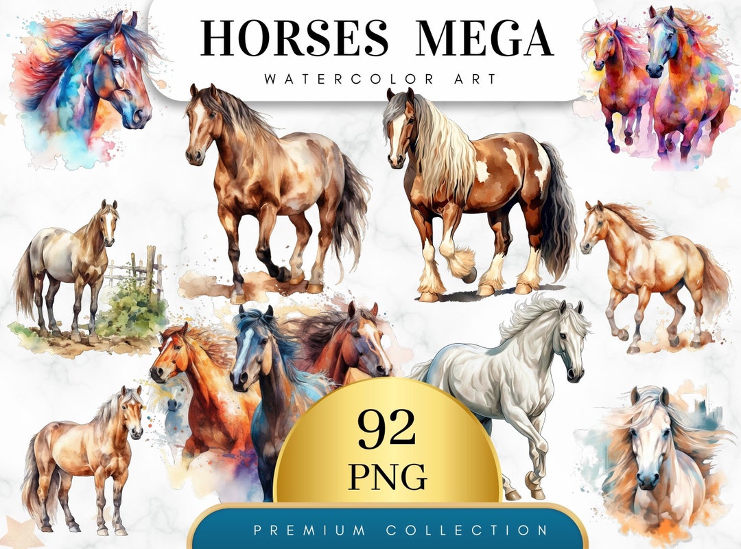 Set of 92, Watercolor Horse Png, Horse Clip Art, Watercolor Horse ...