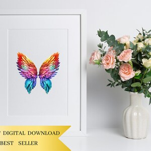 Set of 10, Rainbow Angel Wings Clipart, Angel Wings PNG, Rainbow Wings ...