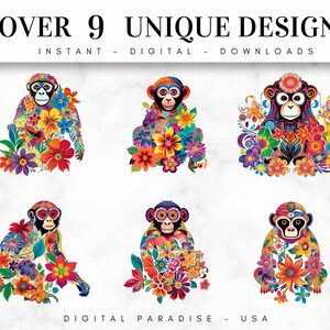 Set of 9, Monkey Bloomscape Clipart, Monkey Clipart, Animals Clipart ...