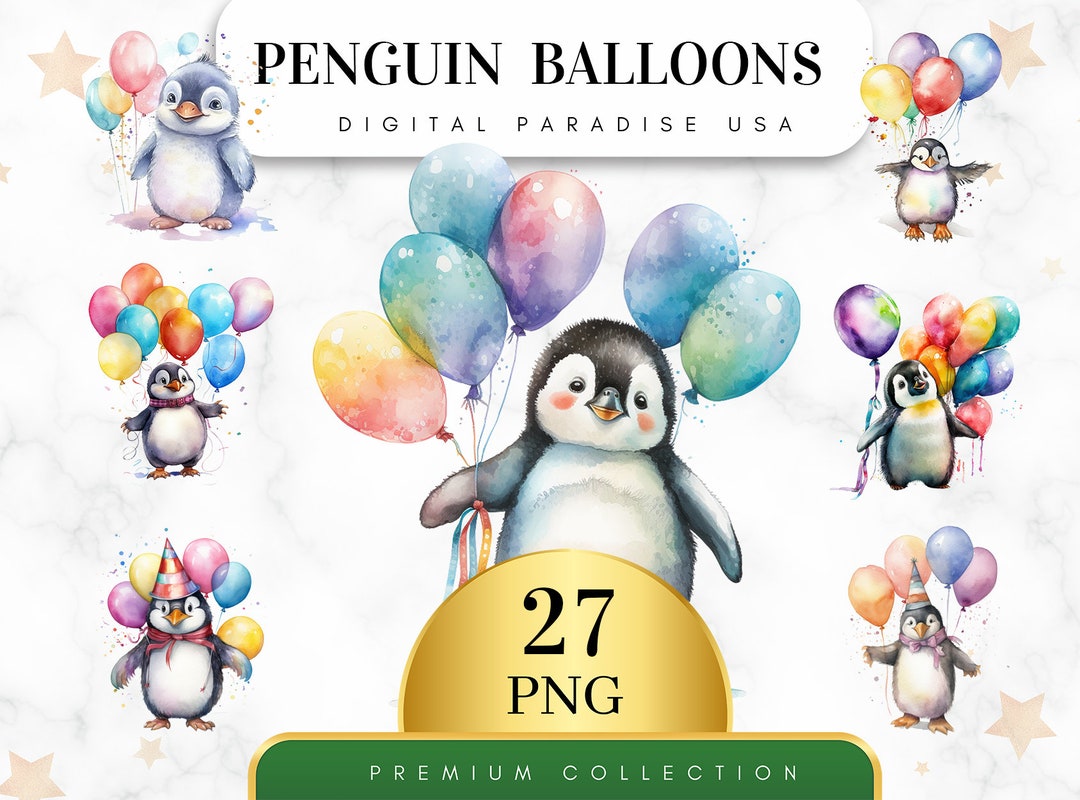 Set of 27, Penguin Balloons Clipart, Penguin Clipart, Balloon Clipart ...