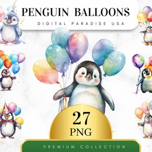 Set of 27, Penguin Balloons Clipart, Penguin Clipart, Balloon Clipart ...