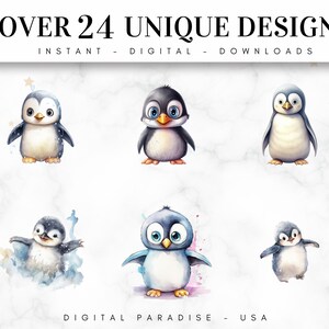 Set of 24, Baby Penguin Clipart, Penguin PNG, Winter Clipart, Penguin ...