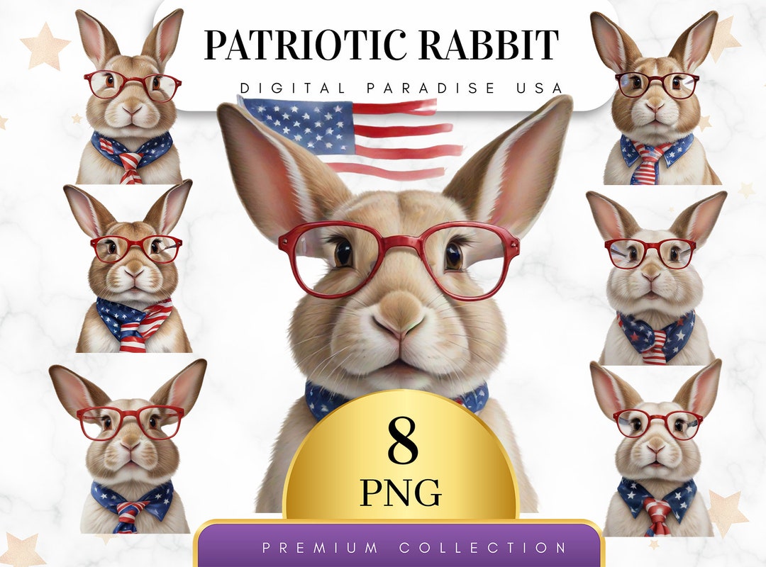 Set of 8, Patriotic Rabbit Clipart, 4th of July Bunny, Independence Day ...