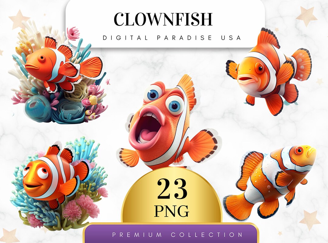 Set of 23, Clownfish Clipart, Underwater Creatures, Ocean Animals, Fish ...