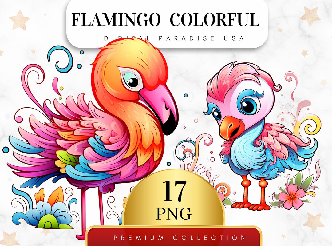 Set of 17, Colorful Flamingo Clipart, Flamingo PNG, Tropical Birds ...