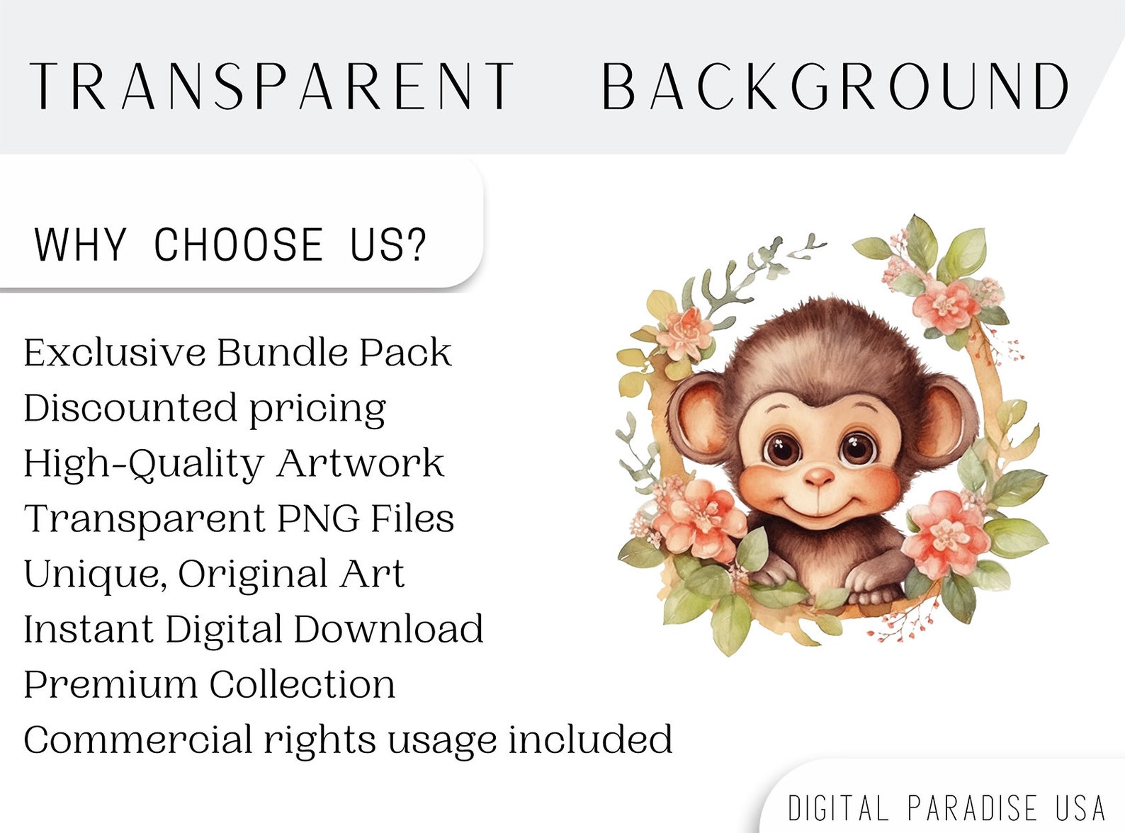 Set of 20, Cute Monkey Clipart, Monkey PNG, Jungle Animal Clipart, Baby ...