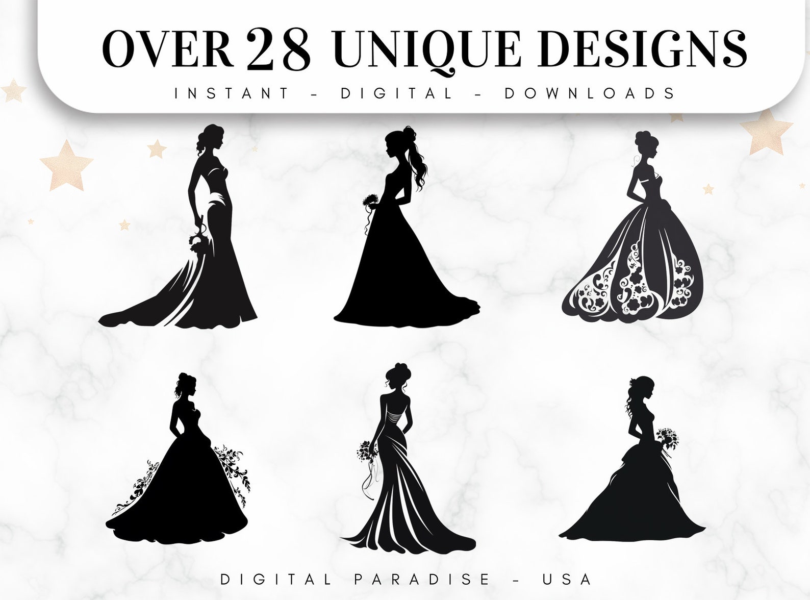 Set of 28, Bride Silhouette Clipart, Wedding Silhouette PNG, Bridal ...