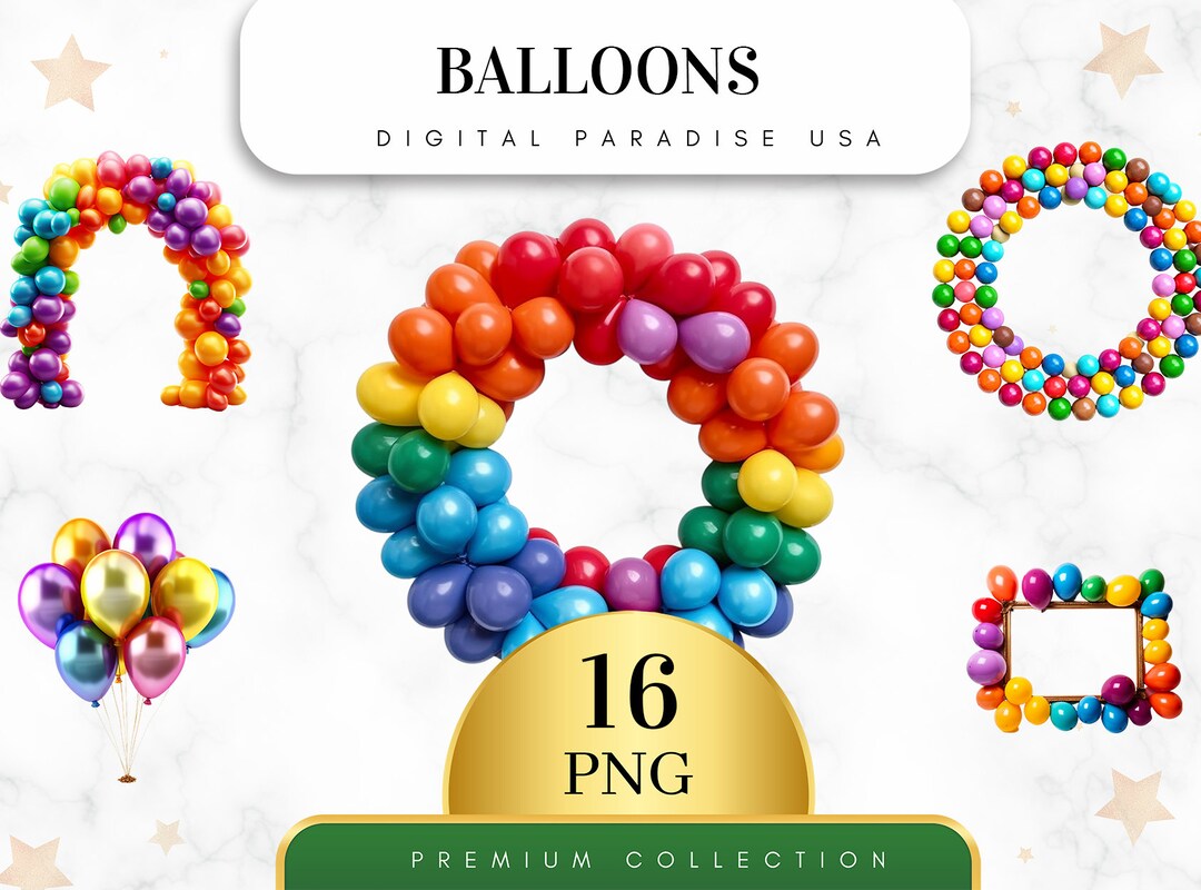 Set of 16, Watercolor Balloons Clipart, Birthday Clipart, Balloon Png ...