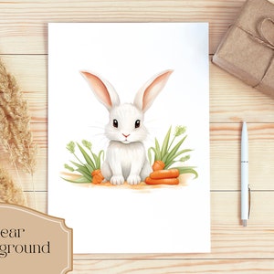 Set of 7, Bunny With Carrots Clipart, Bunny PNG, Spring Clipart, Easter ...