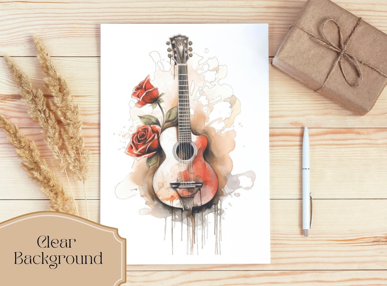 Set of 4 Watercolor Guitar With Roses Guitar Png Musical - Etsy
