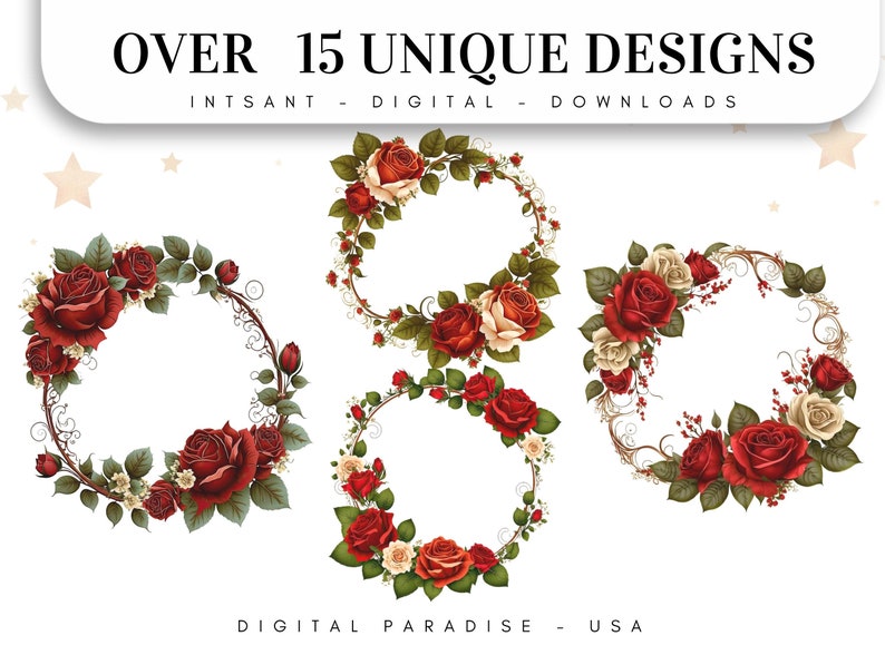 Set of 15 Watercolor Rose Wreath Red Roses Red Rose Wreath - Etsy