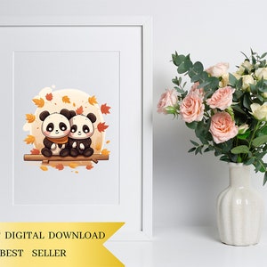 Set of 13, Fall Panda Clipart, Panda PNG, Autumn Clipart, Animal ...