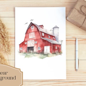 Set of 6, Red Farm Barn Watercolor Clipart, Farmhouse Clipart, Barn ...