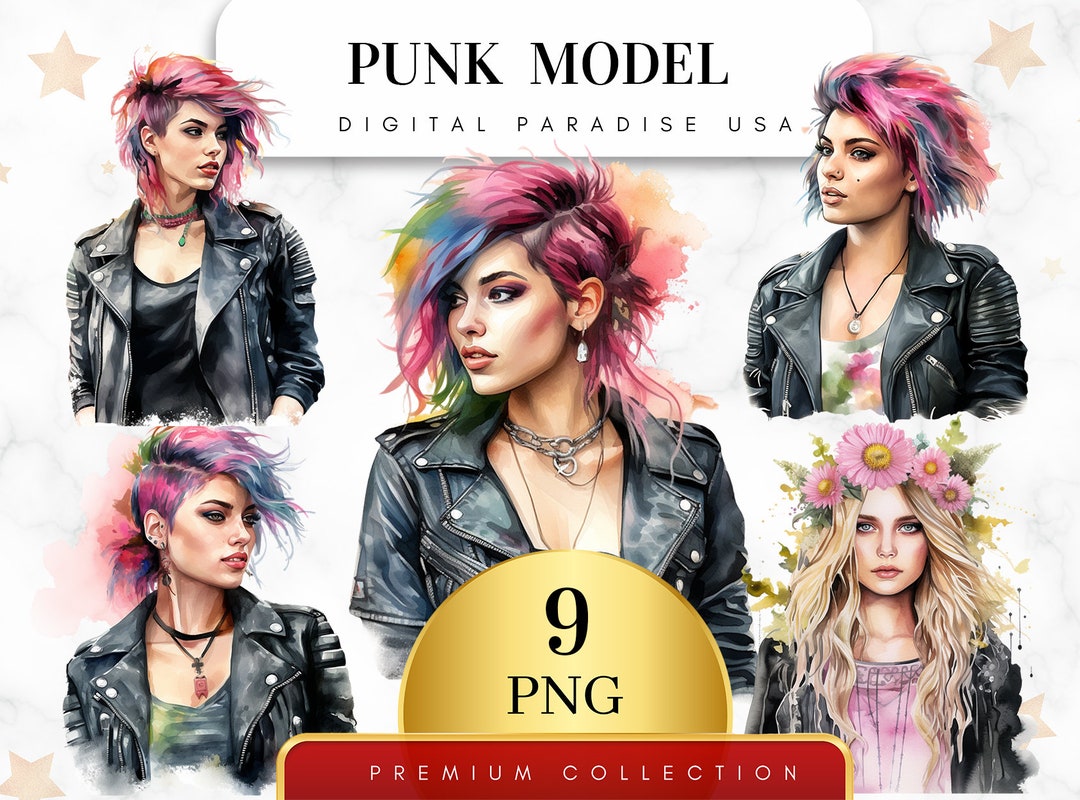 Set of 9, Punk Model Clipart, Punk Fashion PNG, Punk Rock, Punk Subculture, Punk Art, Fashion ...