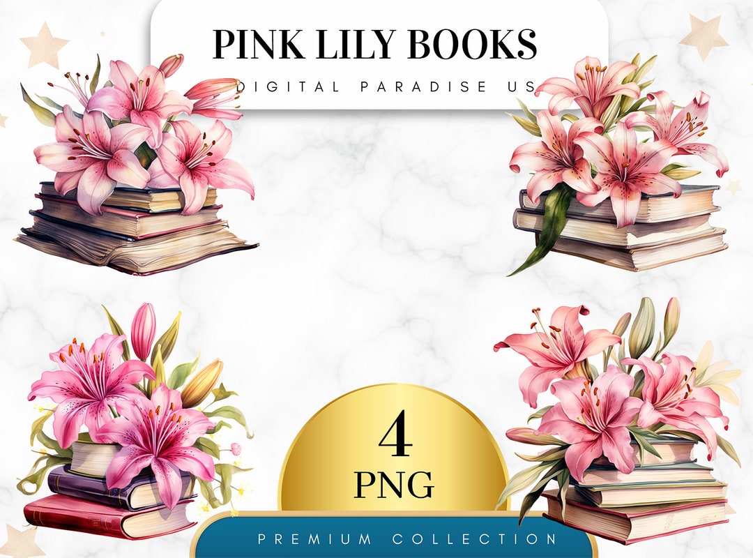 Set of 4 Pink Lily Books Clipart Lily Flower Clipart Book - Etsy