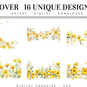 Set of 16, Watercolor Buttercup Frames Clipart, Buttercup Clipart ...