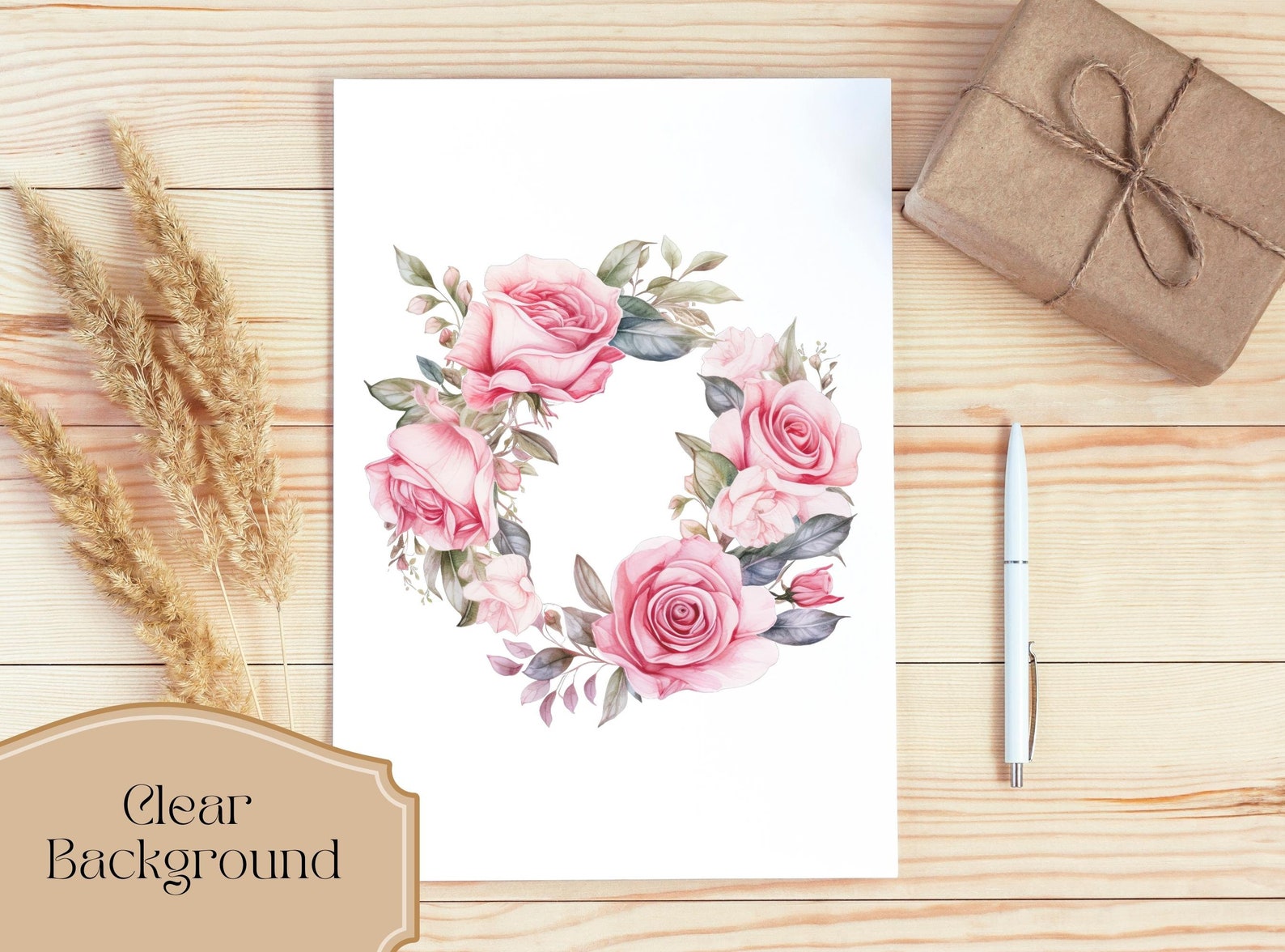 Set of 11, Watercolor Pink Floral Wreath, Floral Frame Clipart ...
