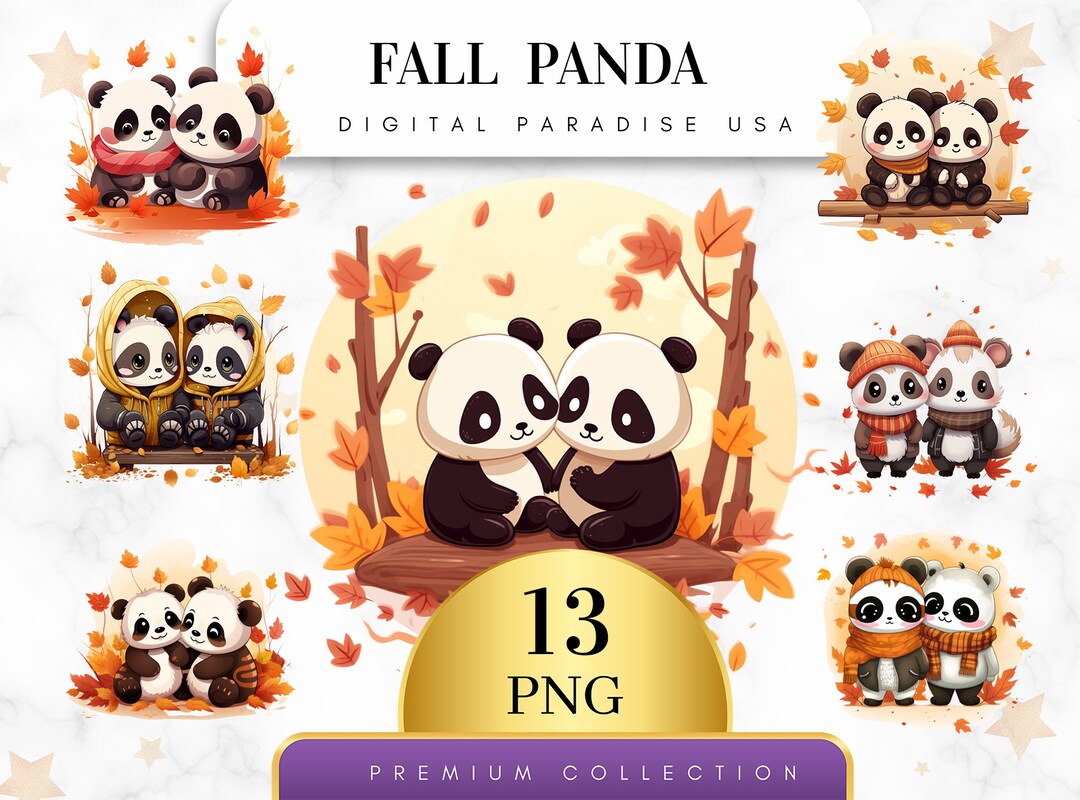 Set of 13, Fall Panda Clipart, Panda PNG, Autumn Clipart, Animal ...