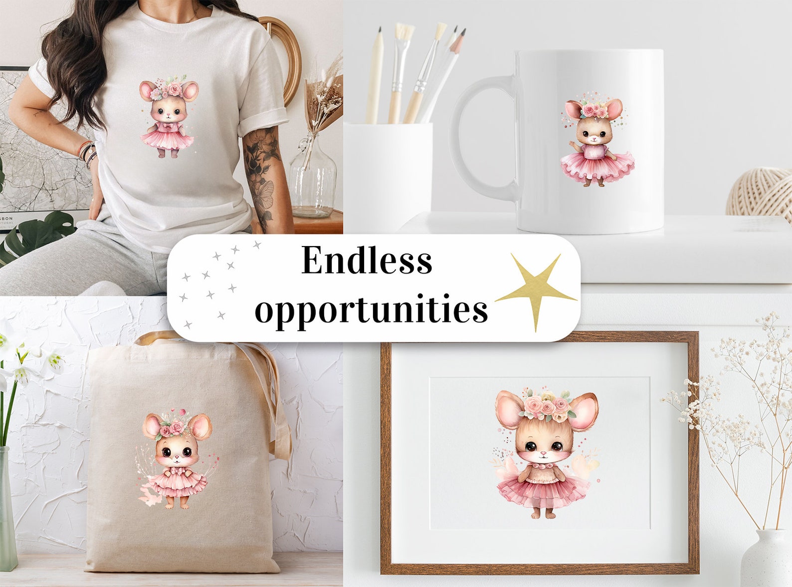 Set of 12, Watercolor Mouse in Tutu, Mouse Clipart, Mouse PNG, Tutu ...