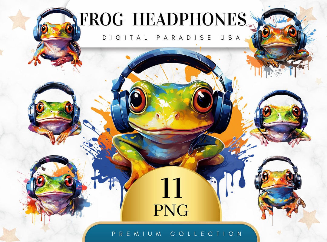 Set of 11, Frog Headphones Clipart, Cute Frog Clipart, Animal ...