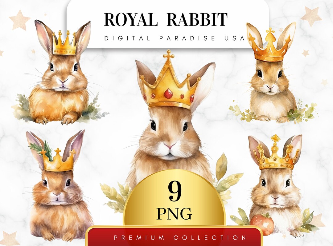 Set of 9, Royal Rabbit Clipart, Bunny PNG, Rabbit Art, Cute Rabbit ...