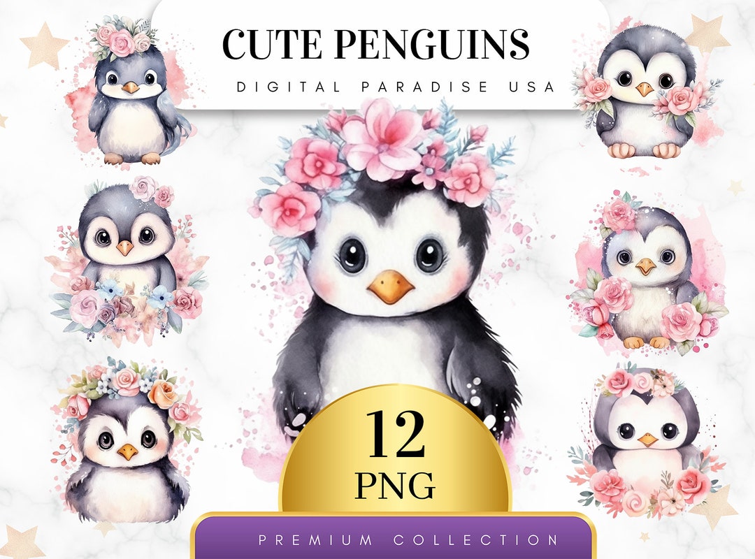 Set of 12, Cute Penguins Clipart, Penguin PNG, Winter Animals, Penguin ...