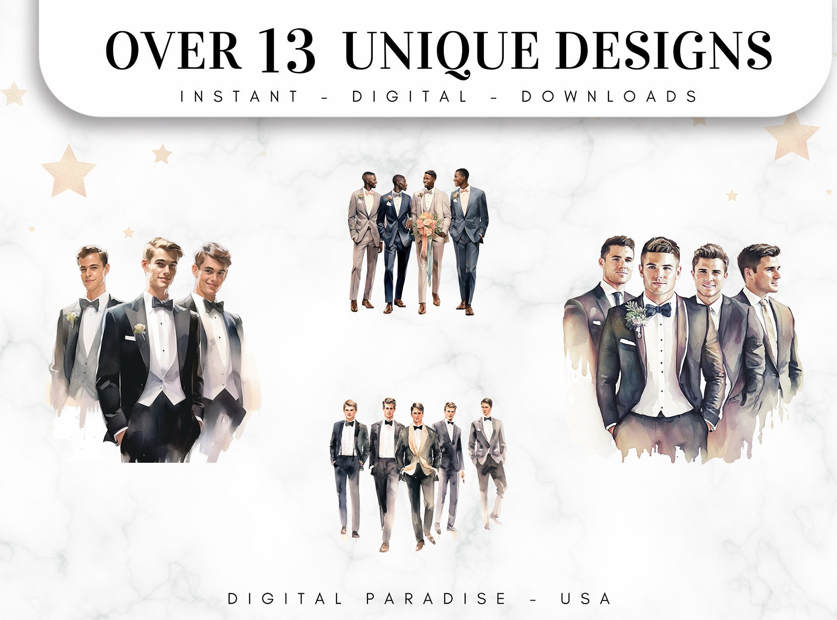 Set of 13, Watercolor Groomsmen Clipart, Wedding Day Clipart Png ...