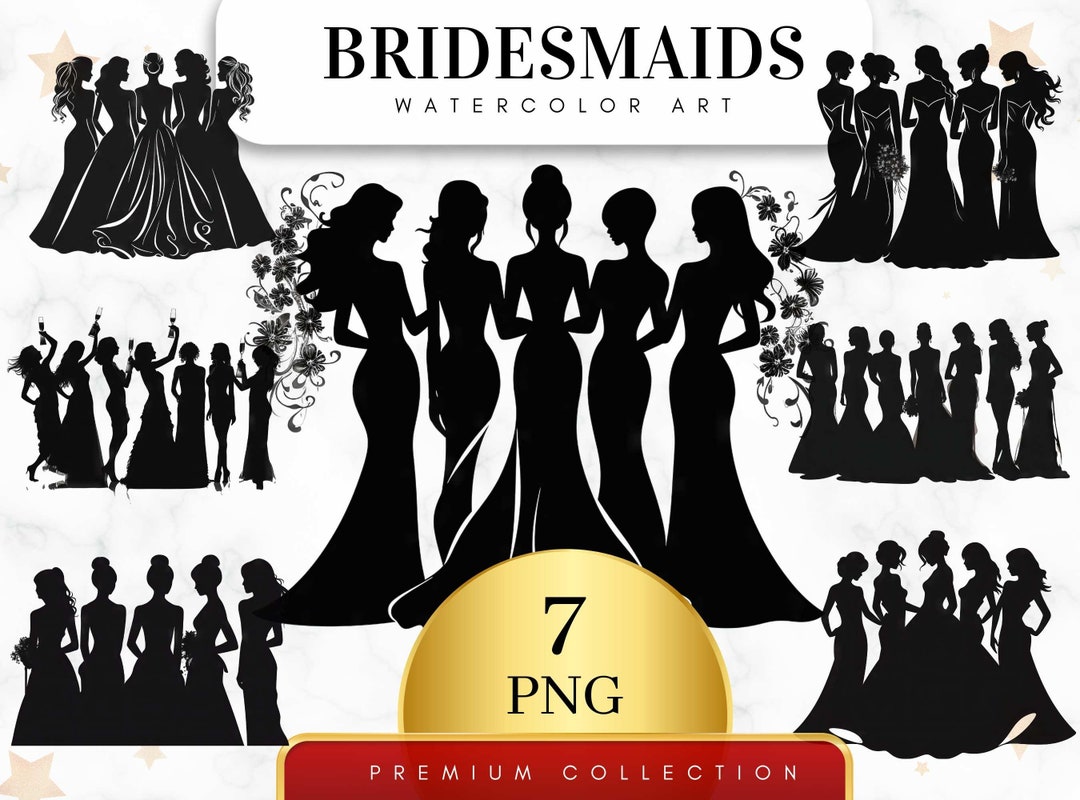 Set of 7, Bridesmaids Clipart, Wedding Party Clipart, Bridal Shower Png ...