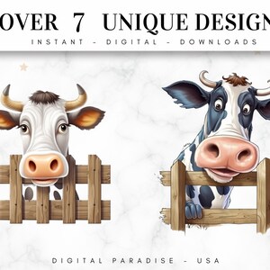 Set of 7, Watercolor Farm Cow Clipart, Cow PNG, Farm Animal Clipart ...