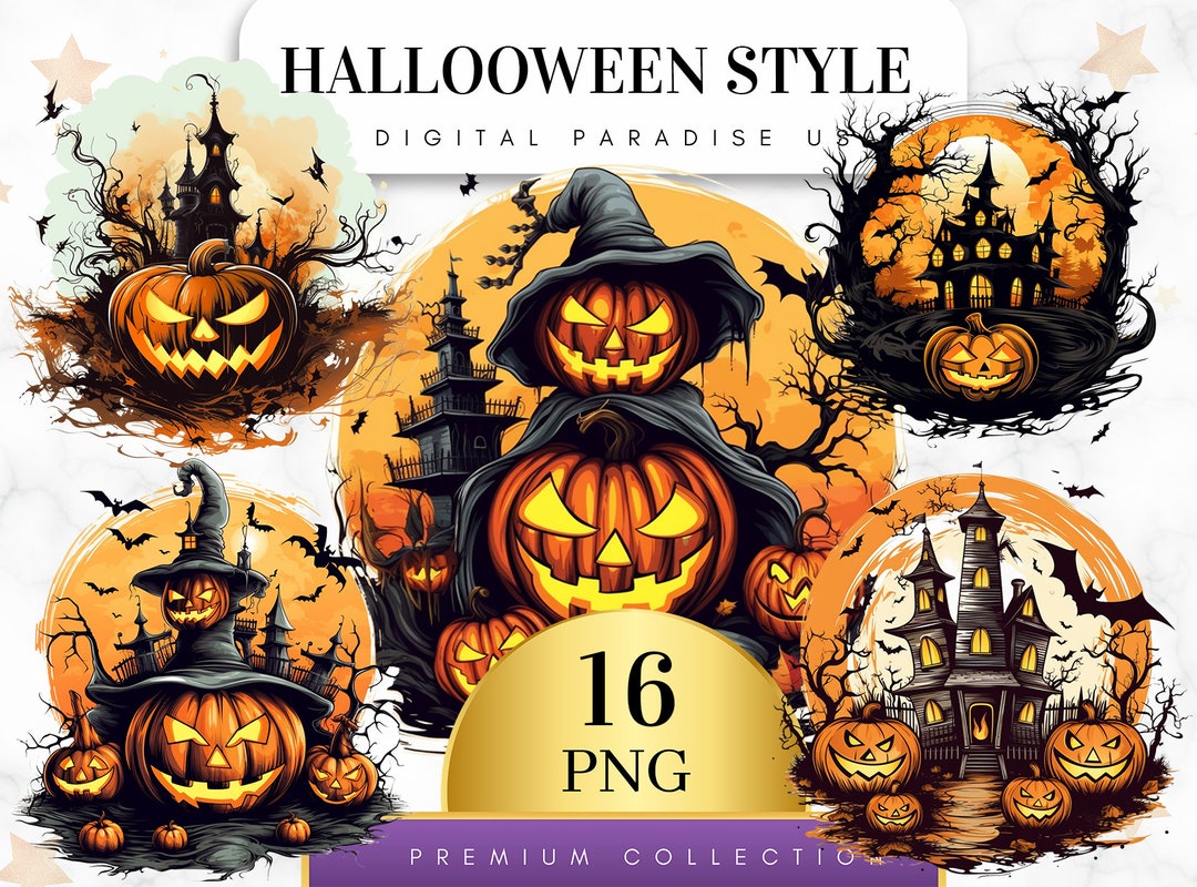 Set of 16, Halloween Style Clipart, Witch Clipart, Pumpkin Clipart ...