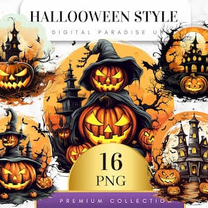 Set of 16, Halloween Style Clipart, Witch Clipart, Pumpkin Clipart ...