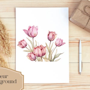 Set of 12, Watercolor Pink Tulips Clipart, Tulips PNG, Floral Clipart ...