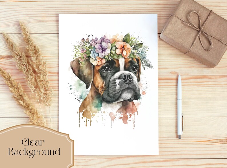 Set of 14 Watercolor Boxer Dog Clipart Spring Boxer Dog With - Etsy