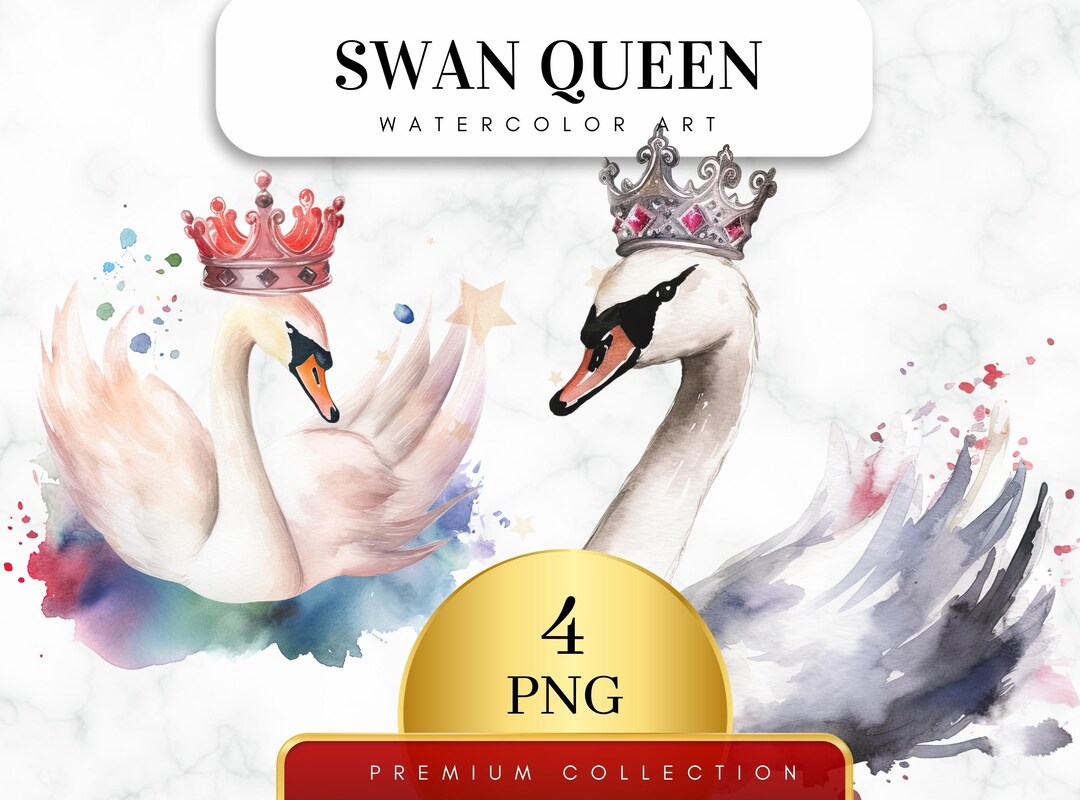 4er-Set, Aquarell Schwan Königin Clipart, Aquarell Schwan PNG, digitale ...