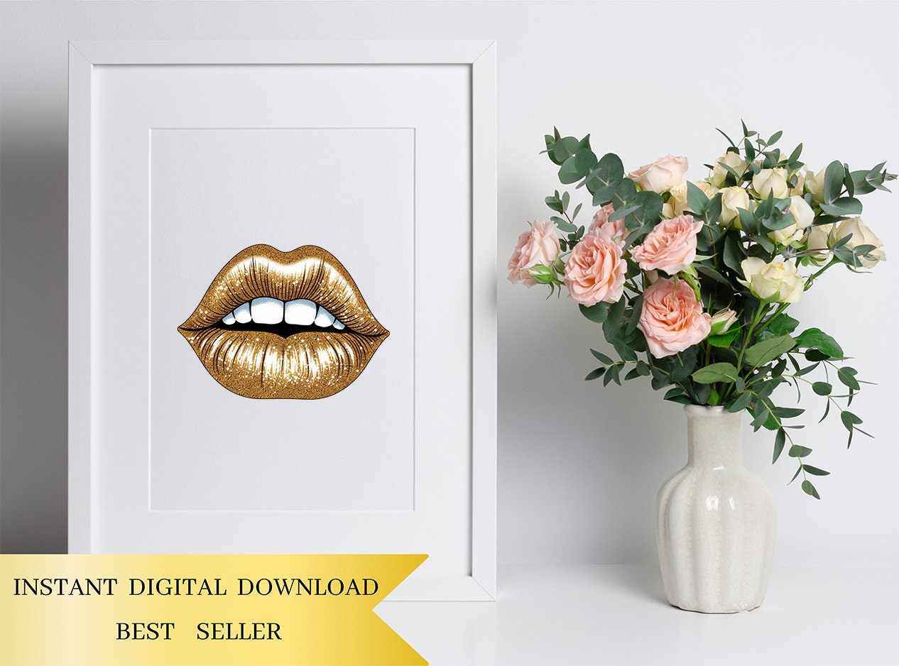 Set of 12, Gold Lips Clipart, Lips PNG, Vintage Lips Clipart, Lips Clip ...