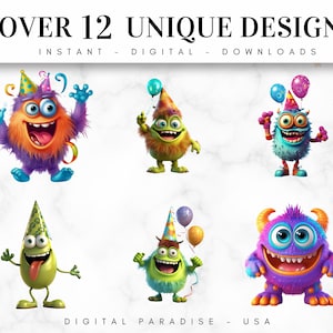 Set of 12, Party Monsters Clipart, Monster PNG, Halloween Clipart, Kids ...
