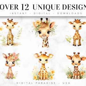 Set of 12, Cute Giraffe Clipart, Giraffe PNG, Baby Animal Clipart ...