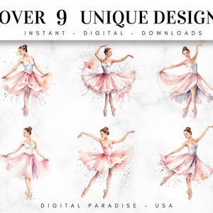 Set of 9, Elegant Ballerina Clipart, Ballerina PNG, Ballet Dancer ...
