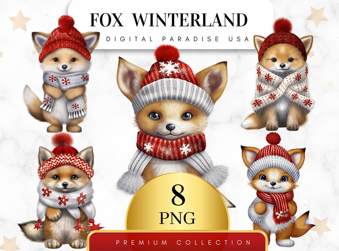 Set of 8, Watercolor Fox Winterland, Fox Clipart, Winter Forest Animals ...
