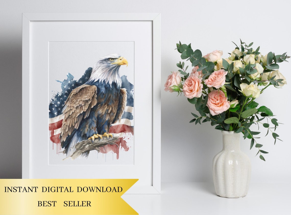 Set of 11, Watercolor Patriotic Eagle PNG, American Flag Digital ...