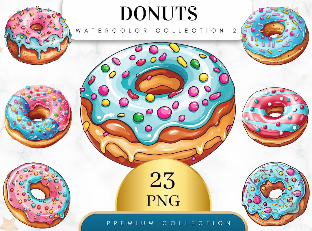 Set of 23, Watercolor Donuts Art, Donuts Clip Art, Dessert Clipart ...