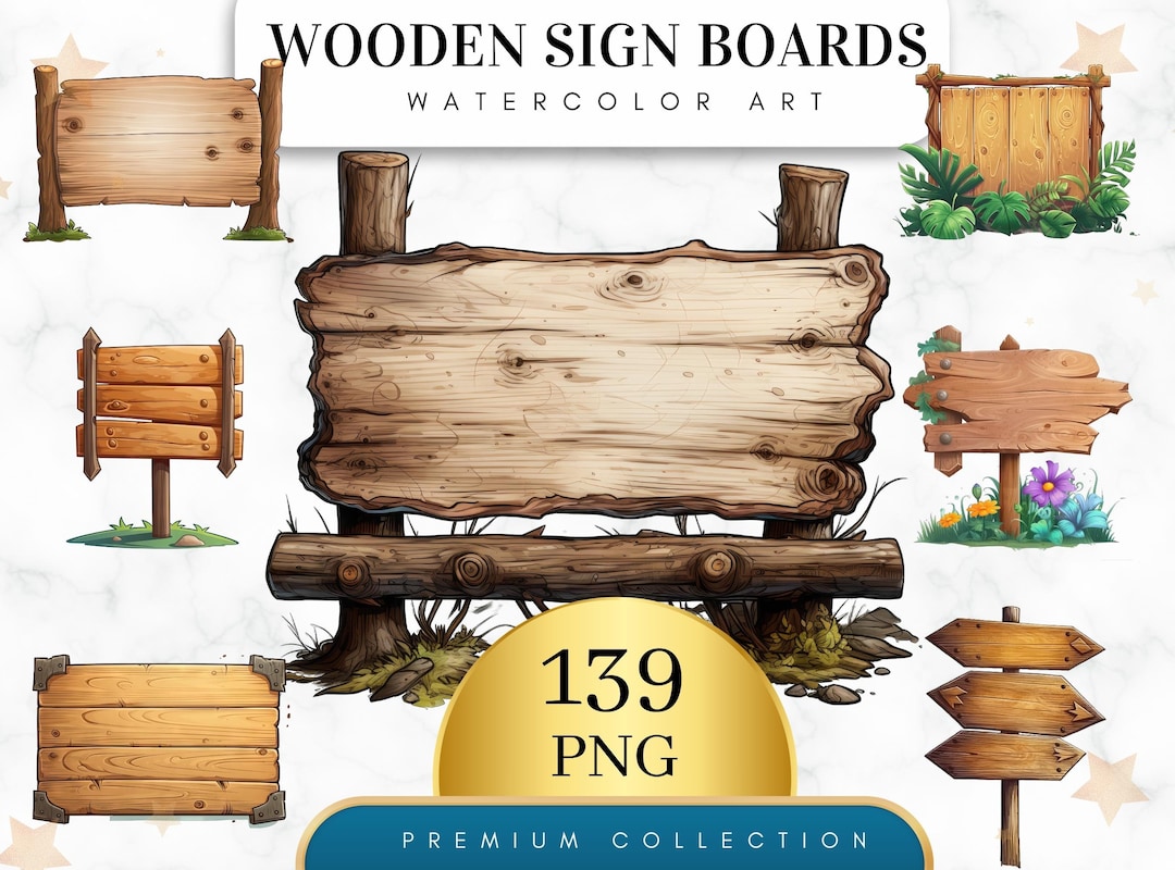 Set of 139, Wooden Sign Boards Clipart, Rustic Wood Signs, Sign Boards ...