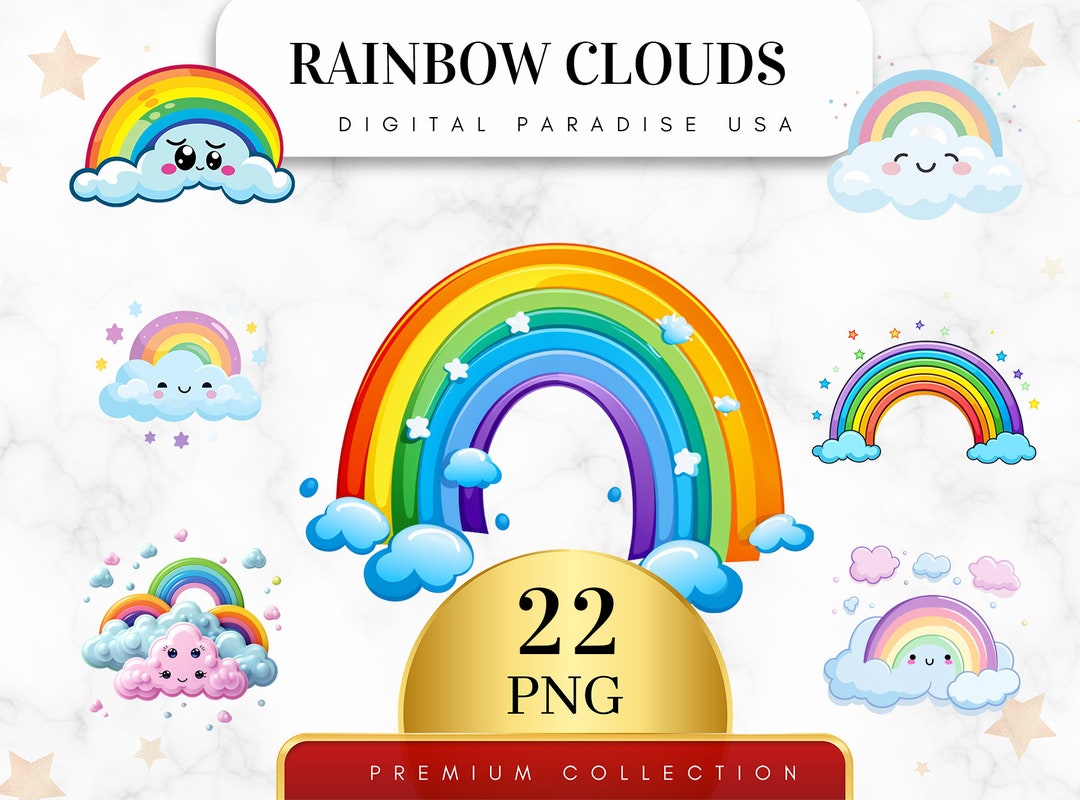 Set of 22, Rainbow Clouds Clipart, Cloud Clipart, Sky Clipart, Weather ...